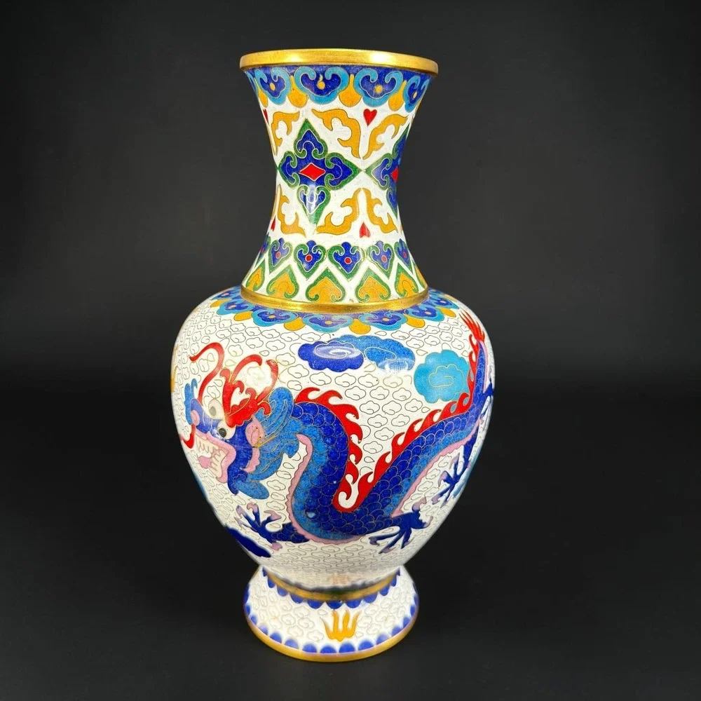 Accents | Vintage Chinese Cloisonne Enamel Vase Dragon Phoenix White 1 ...